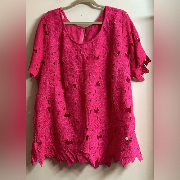 Source Unknown | Tops | Hot Pink Lace Scalloped Trim Top 3x Doesnt Have ...